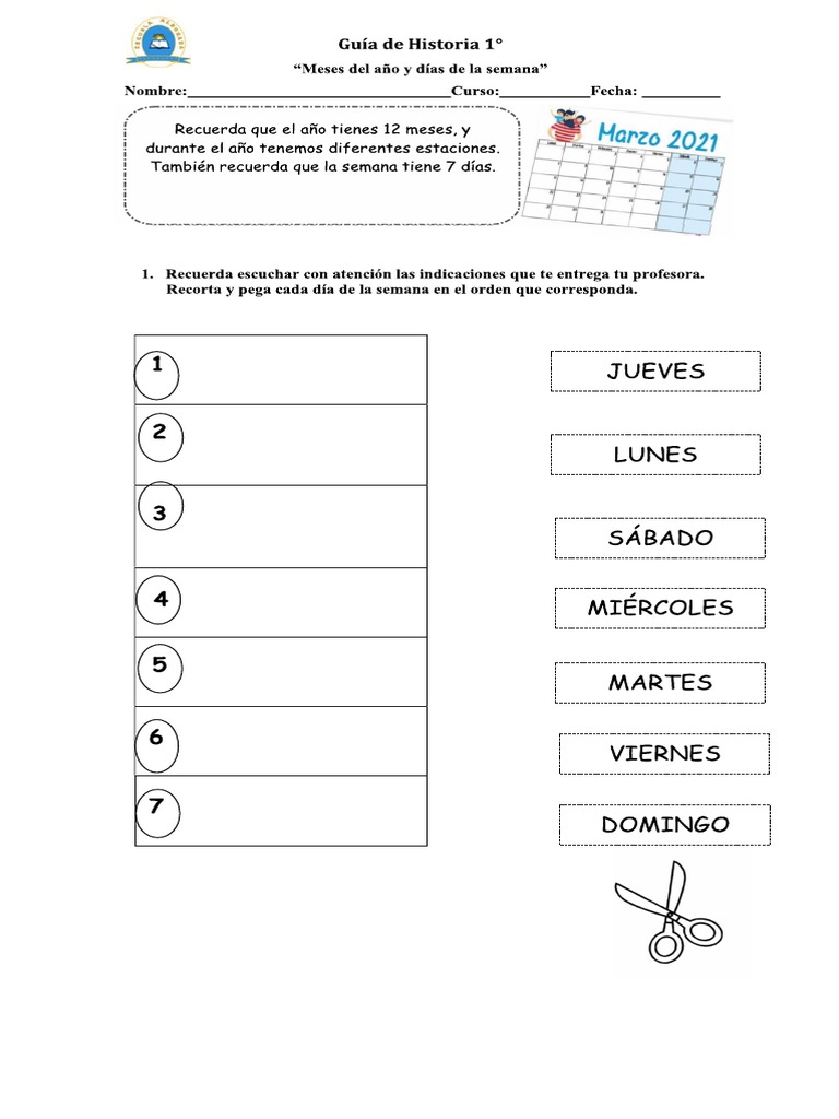 1° Meses Del Año y Días de La Semana GUIA DE TRABAJO. | PDF