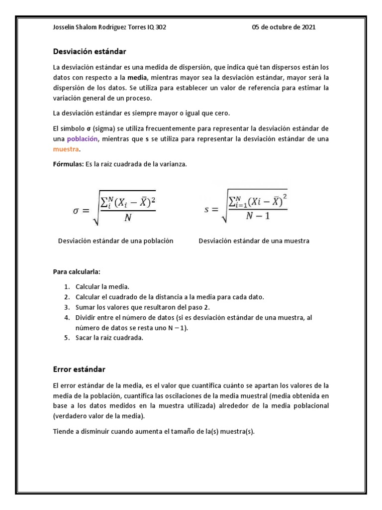 Desviación Estándar y Error Estandar | PDF | Desviación Estándar ...