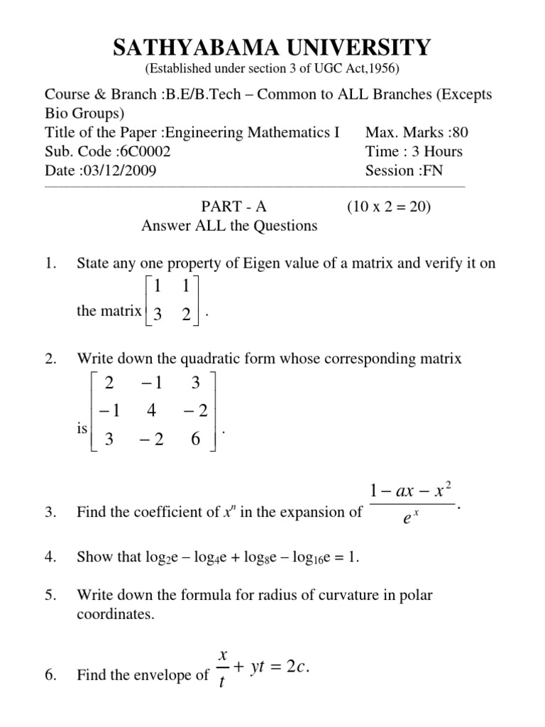 (WWW - Entrance-Exam - Net) - Sathyabhama University B.EB. Tech - 1st ...