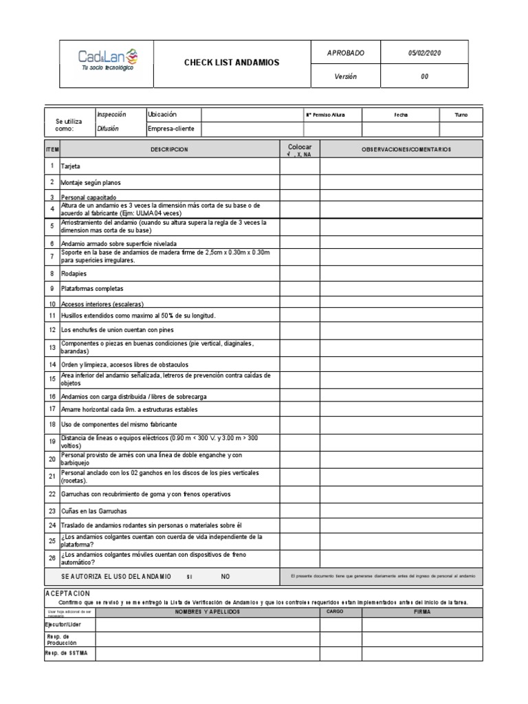 Check List Andamios | PDF | Andamio