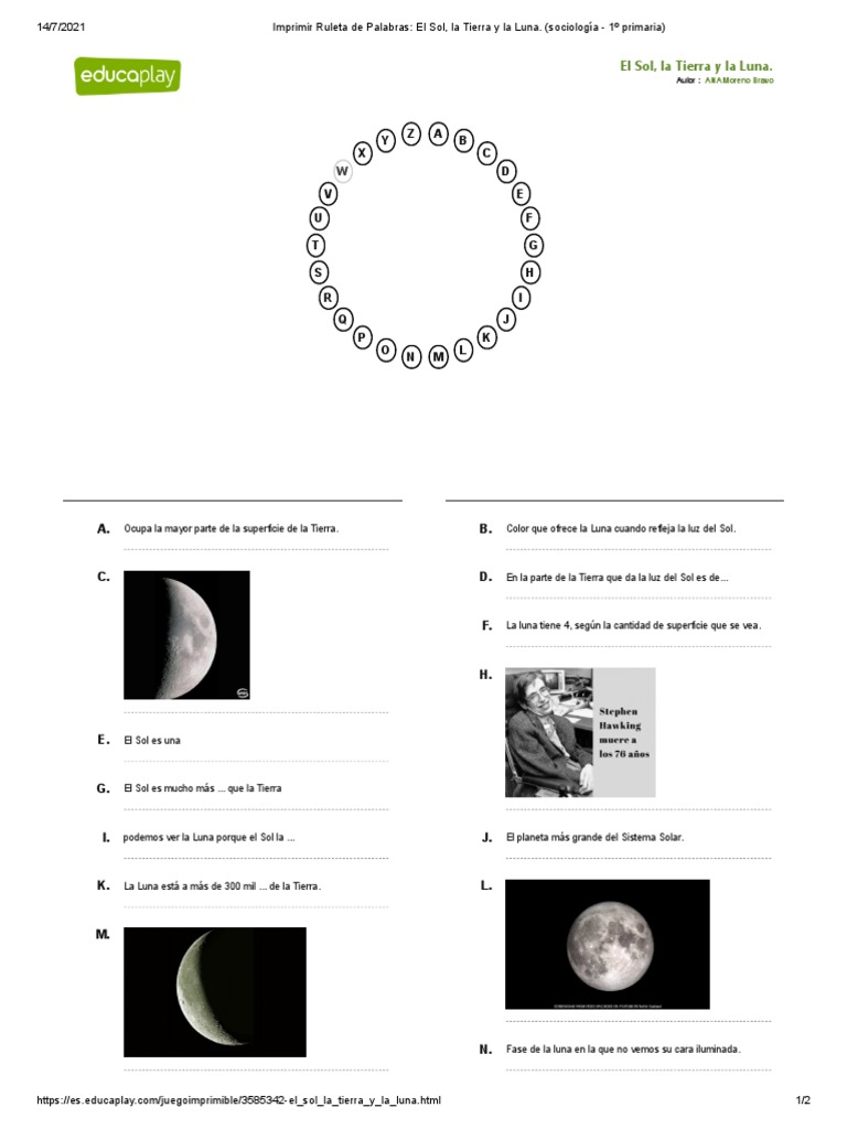 Imprimir Ruleta de Palabras - El Sol, La Tierra y La Luna. (Sociología ...