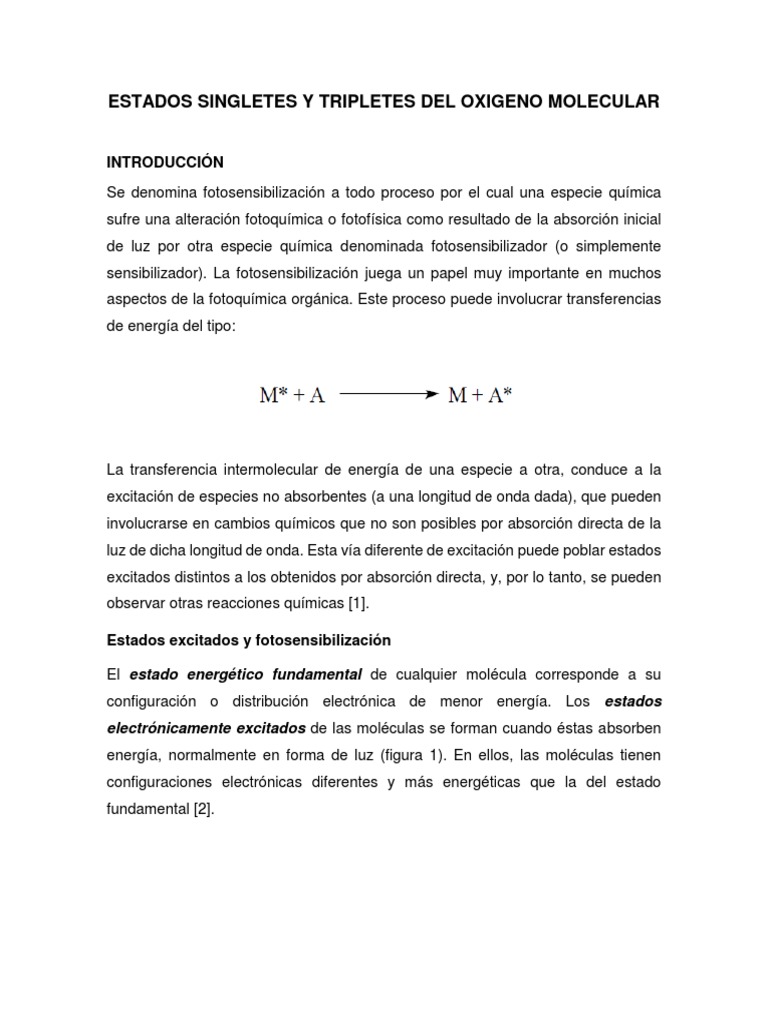 Estados Singletes y Tripletes del O2 | PDF | Estado emocionado | Oxígeno