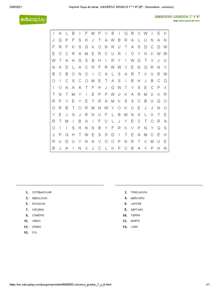 Sopa de Letras: Planetas del Sistema Solar | PDF | Planetas Del Sistema ...