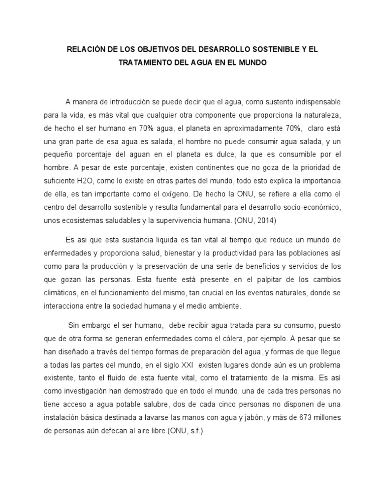 Relación De Los Objetivos Del Desarrollo Sostenible Y El Tratamiento