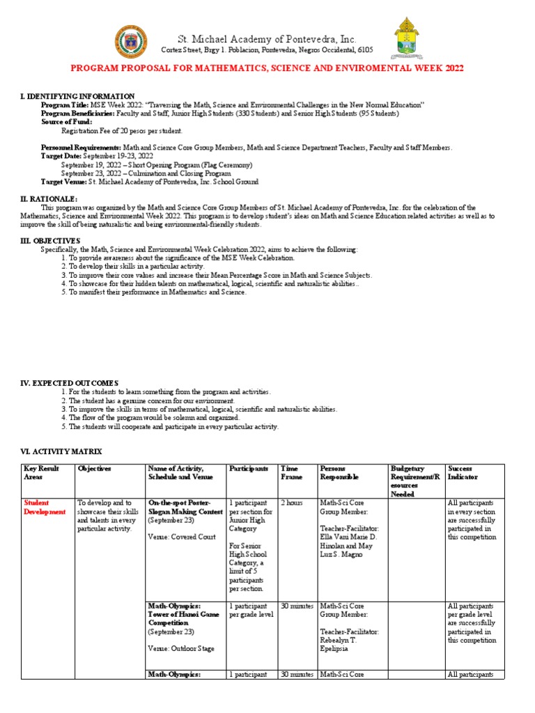 Math and Science Month Proposal | PDF | Science | Middle Schools