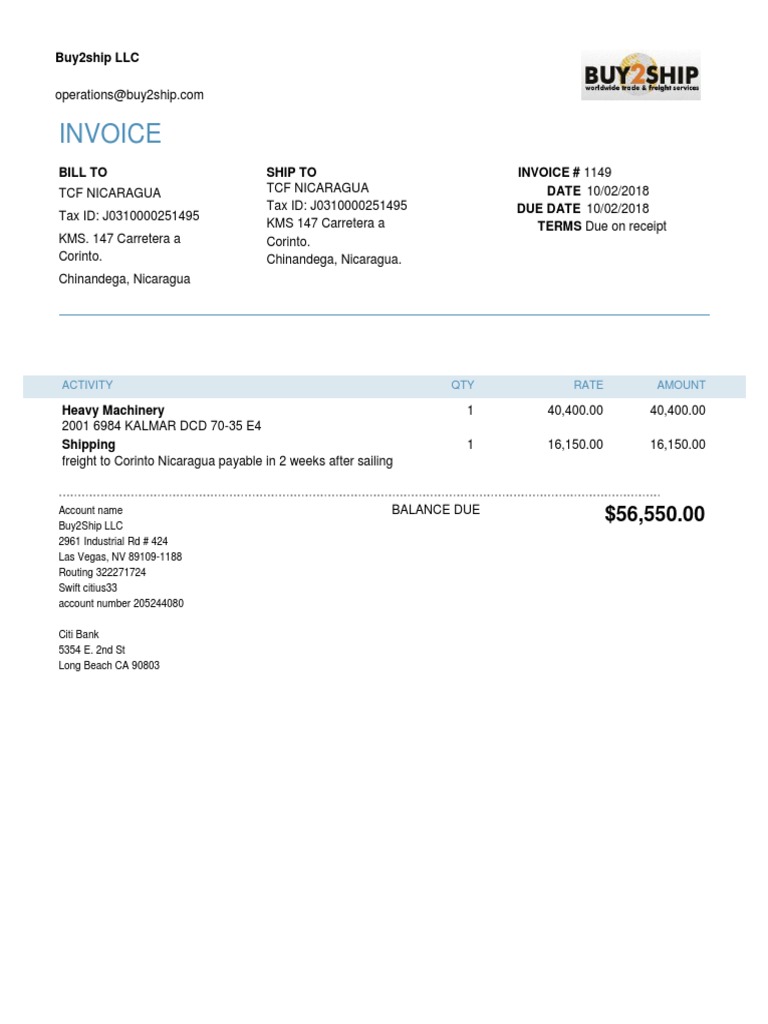 INVOICE 1149 KALMAR Predio Managua | PDF | Finance & Money Management | Law
