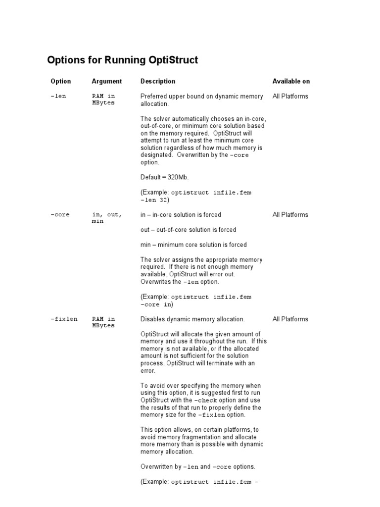 Printing - Options For Running OptiStruct | PDF | Parameter (Computer Programming) | Computer File
