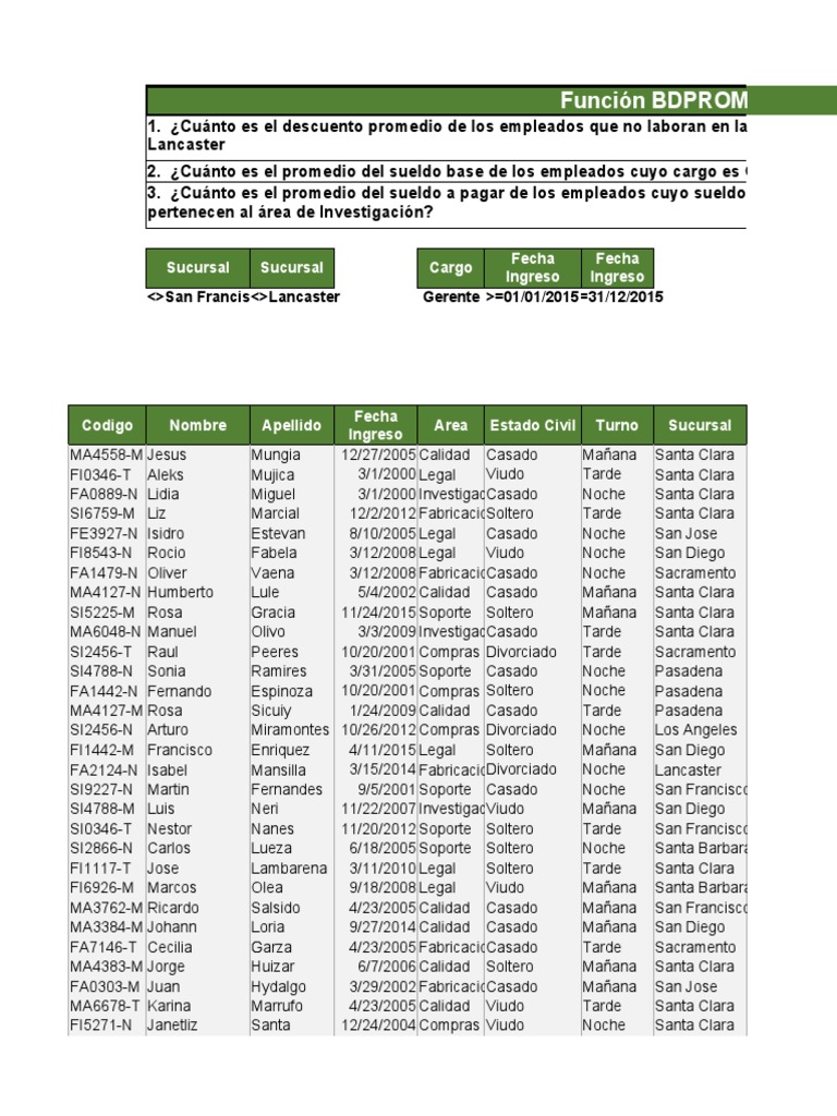 Funciones de Base de Datos (BDPROMEDIO) Solucionado | PDF