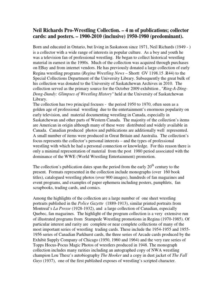 Neil Richards Pro-Wrestling | PDF | Professional Wrestling | Scrapbooking