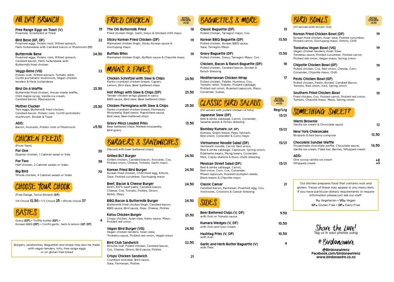 Bird On A Wire Main Menu | PDF | Hamburgers | Coleslaw