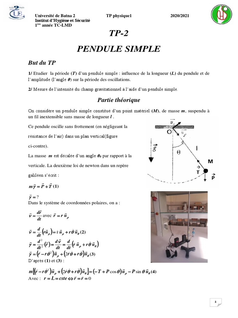 TP sur le Pendule Simple et Période | PDF | Pendule (physique ...