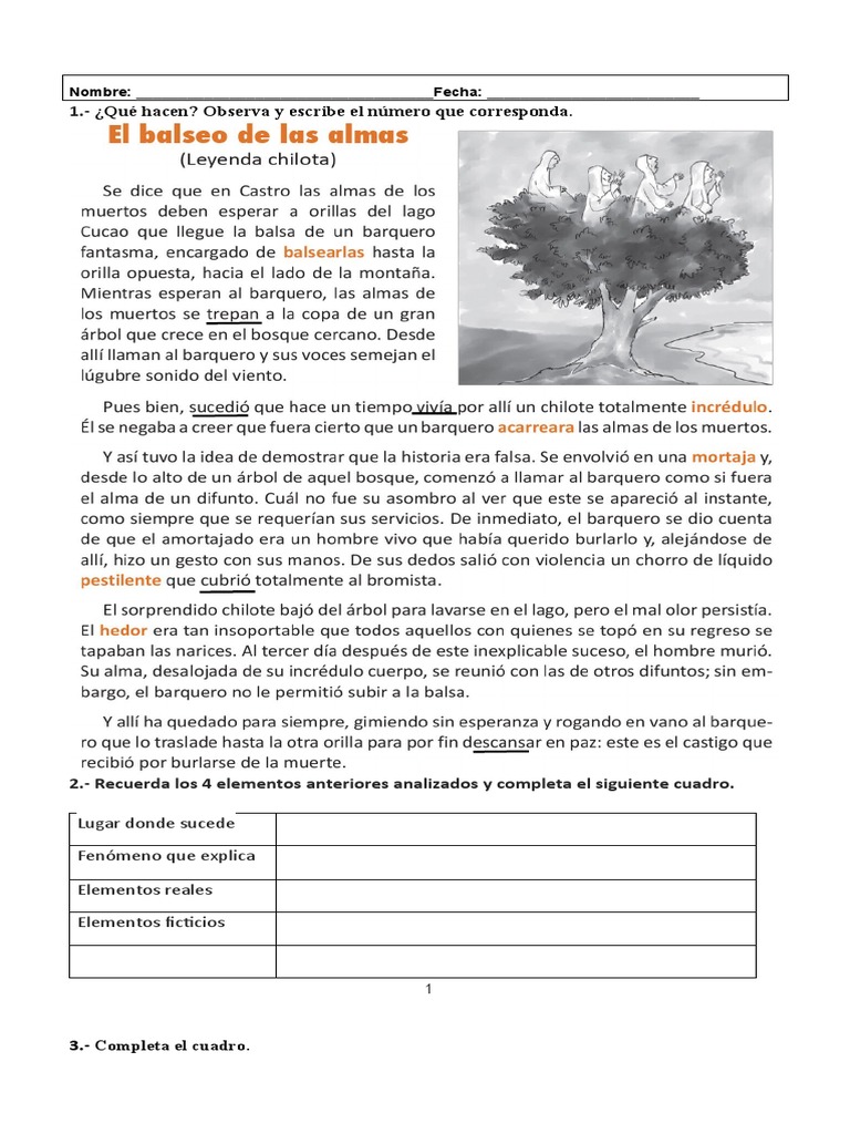 Lenguaje Lectura Leyenda y Verbos | PDF