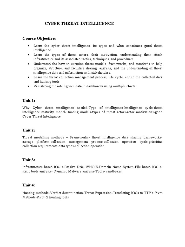 Cyber Threat Intelligence Syallbus | PDF | Computers