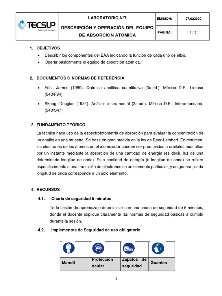 Laboratorio 7 - Manejo Del Espectrómetro de Absorción Atómica | PDF ...