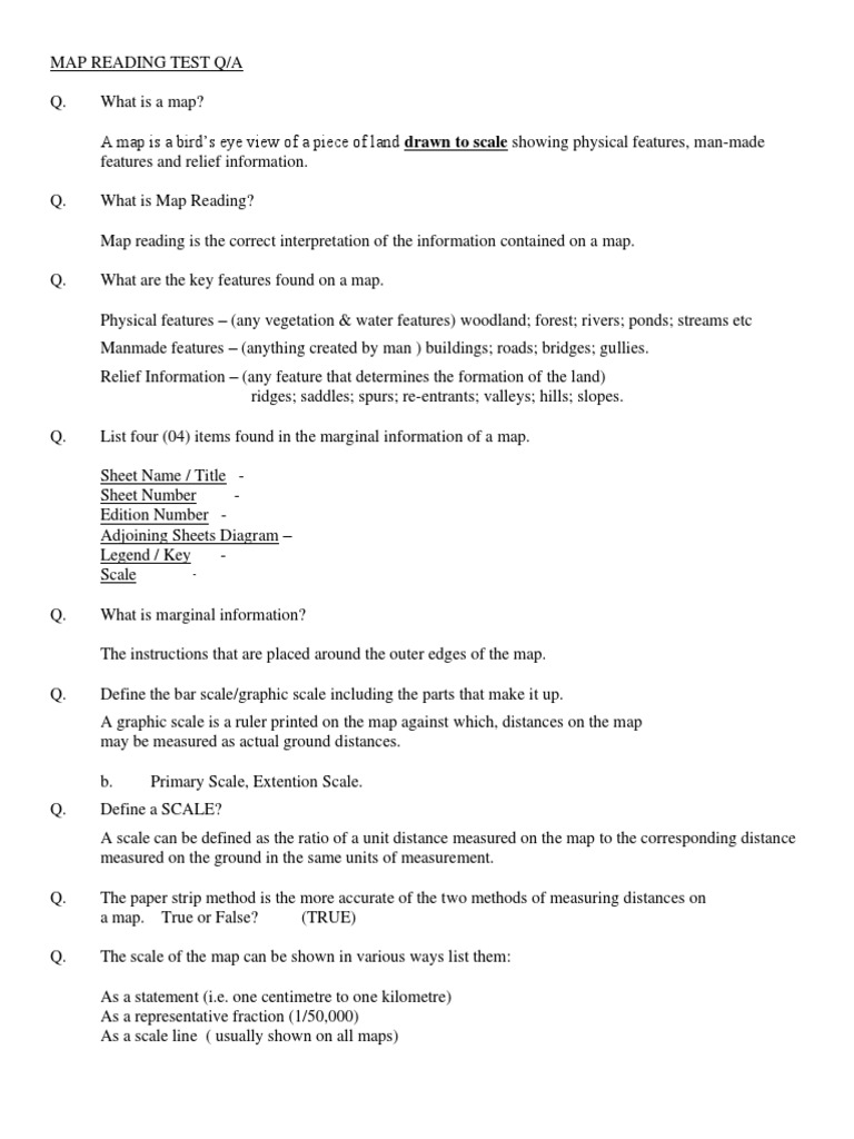 Map Reading Test Q | PDF | Compass | Map