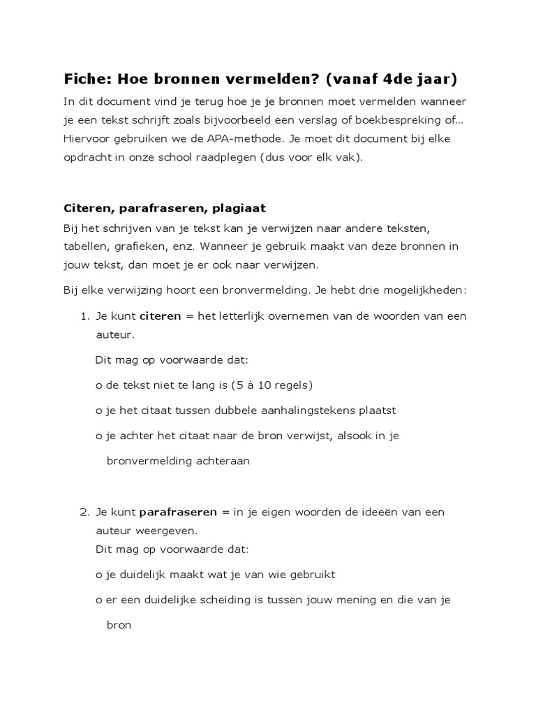Fiche Bronvermelding Vanaf 4de Jaar | PDF