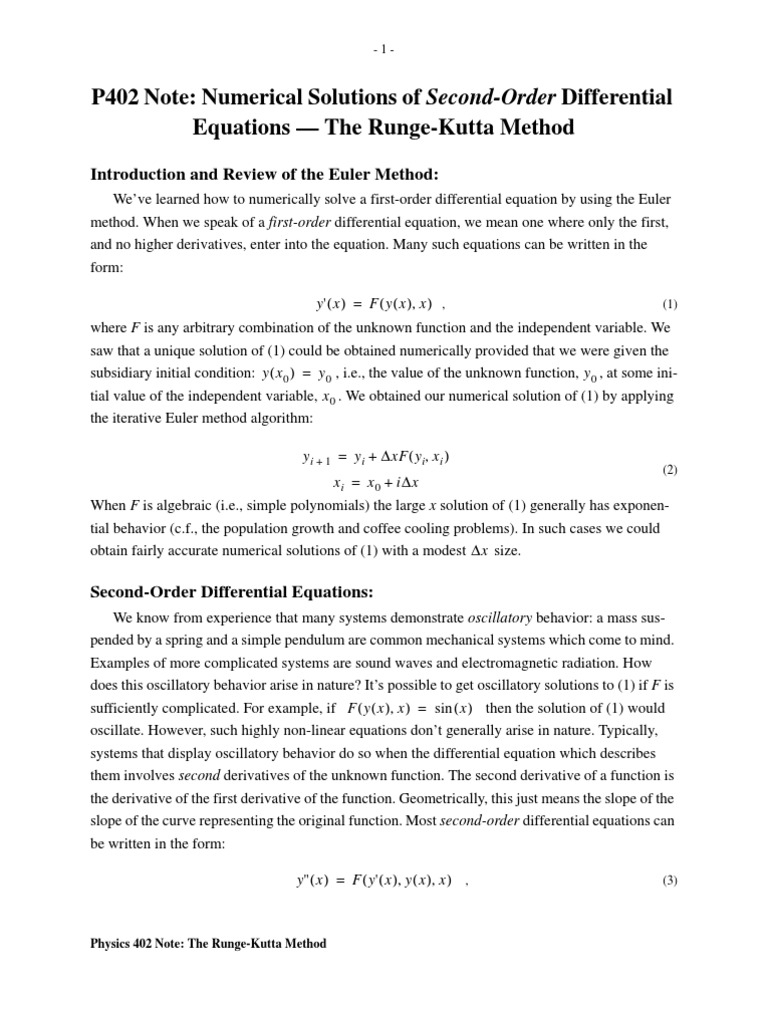 P402 Note: Numerical Solutions of Second-Order Differential Equations ...