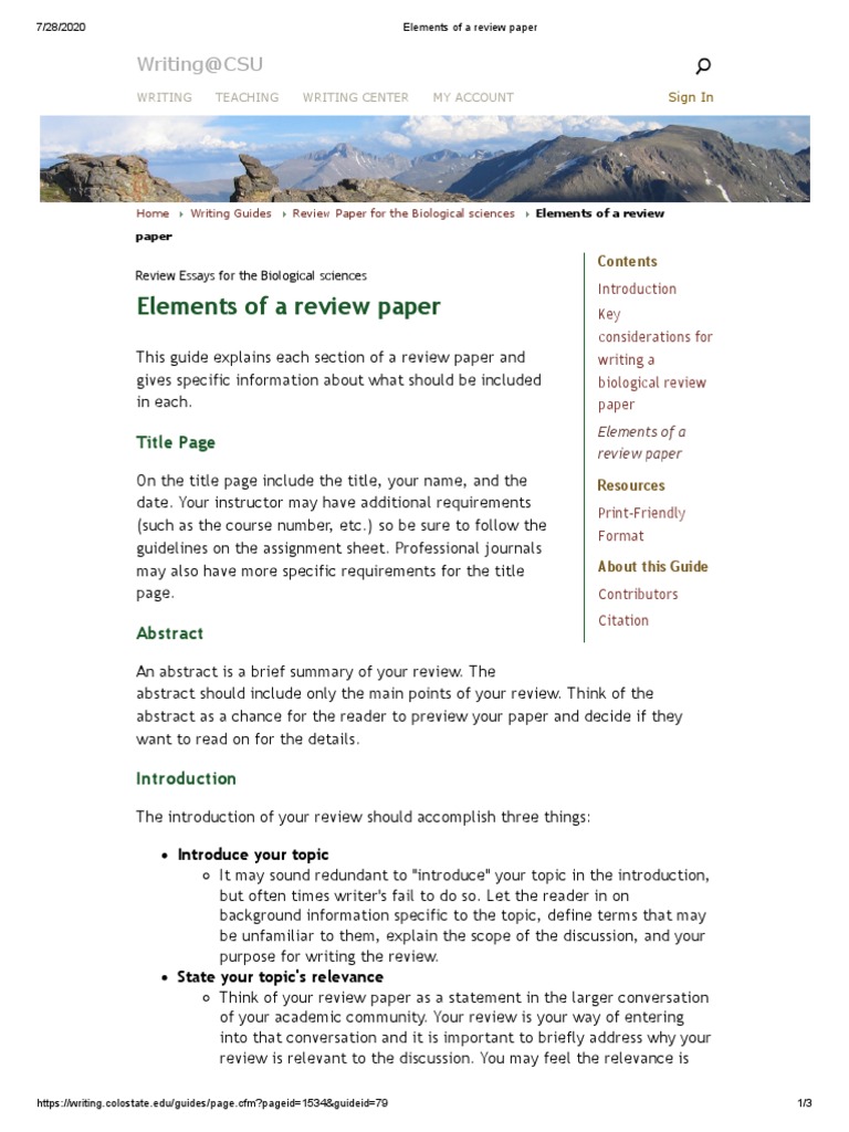 Elements of A Review Paper Colostate-Edu | PDF | Abstract (Summary ...