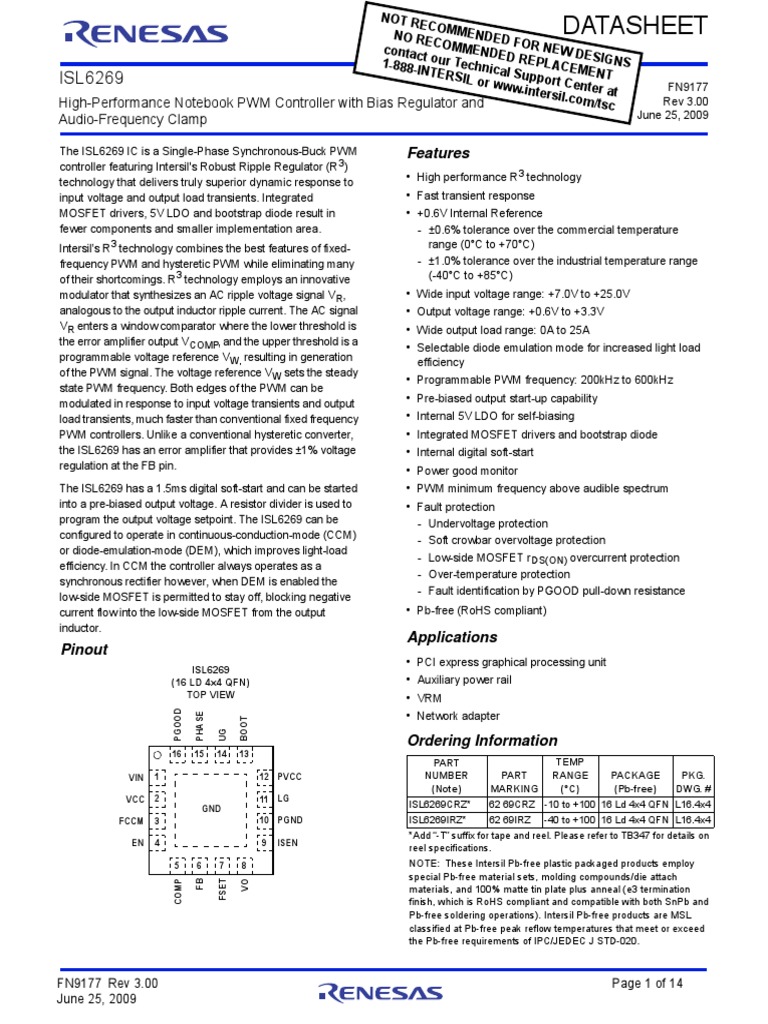 ISL6269 Data Sheet | PDF | Mosfet | Amplifier