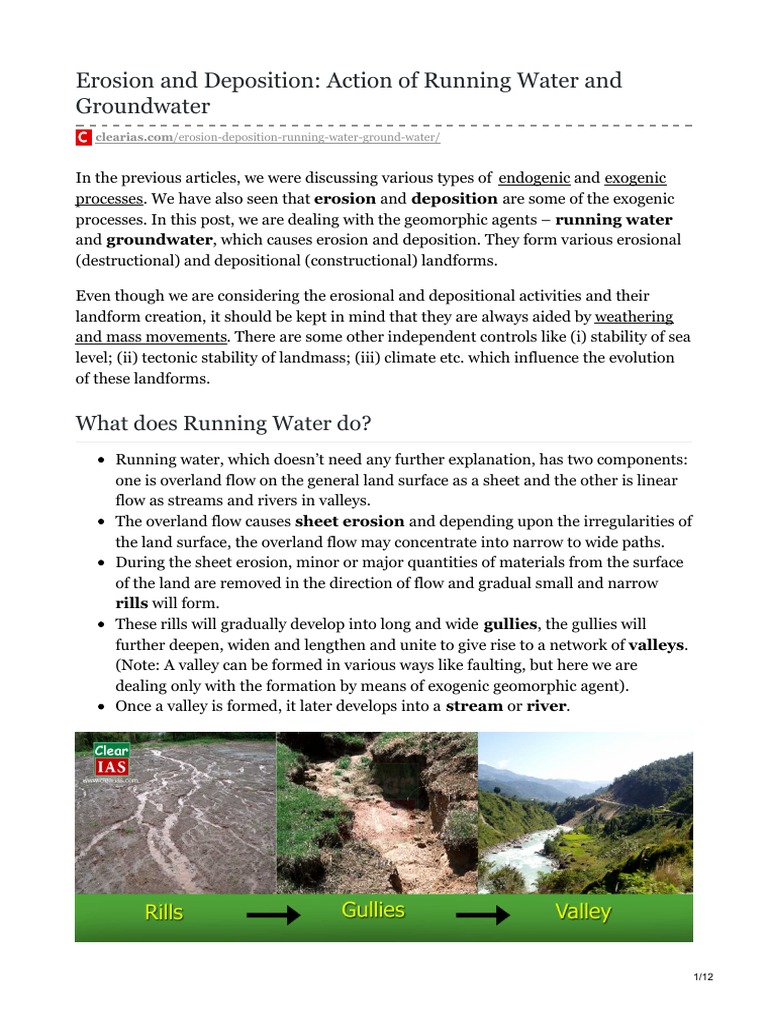 Erosion and Deposition Action of Running Water and Groundwater | PDF ...