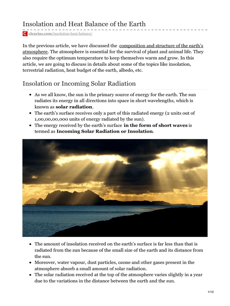 Insolation and Heat Balance of The Earth | PDF | Atmosphere Of Earth ...