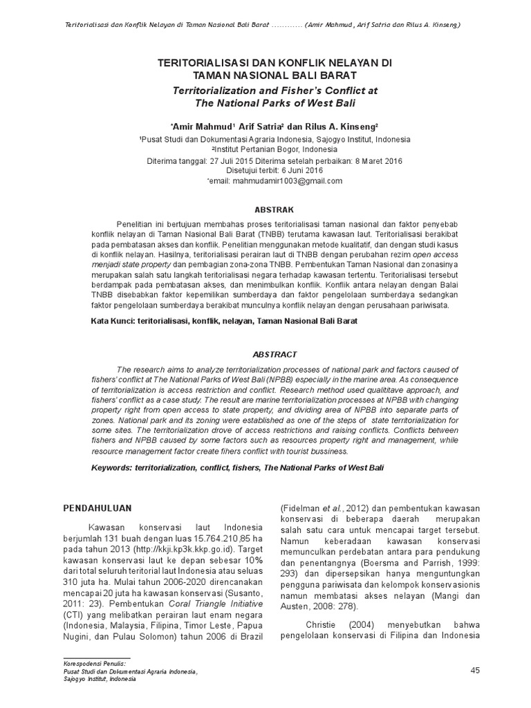 Amir Mahmud Et Al 2016 Teritorialisasi Dan Konflik Nelayan | PDF