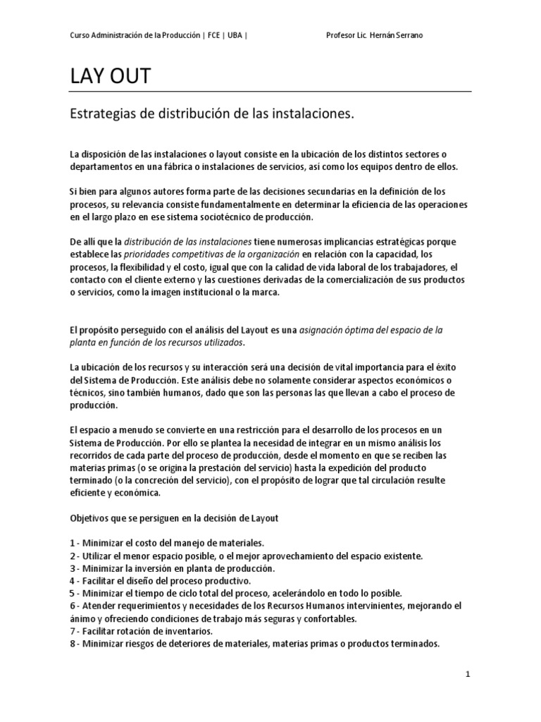Lay Out (Distribución de Instalaciones) | PDF | Jefe de operaciones ...