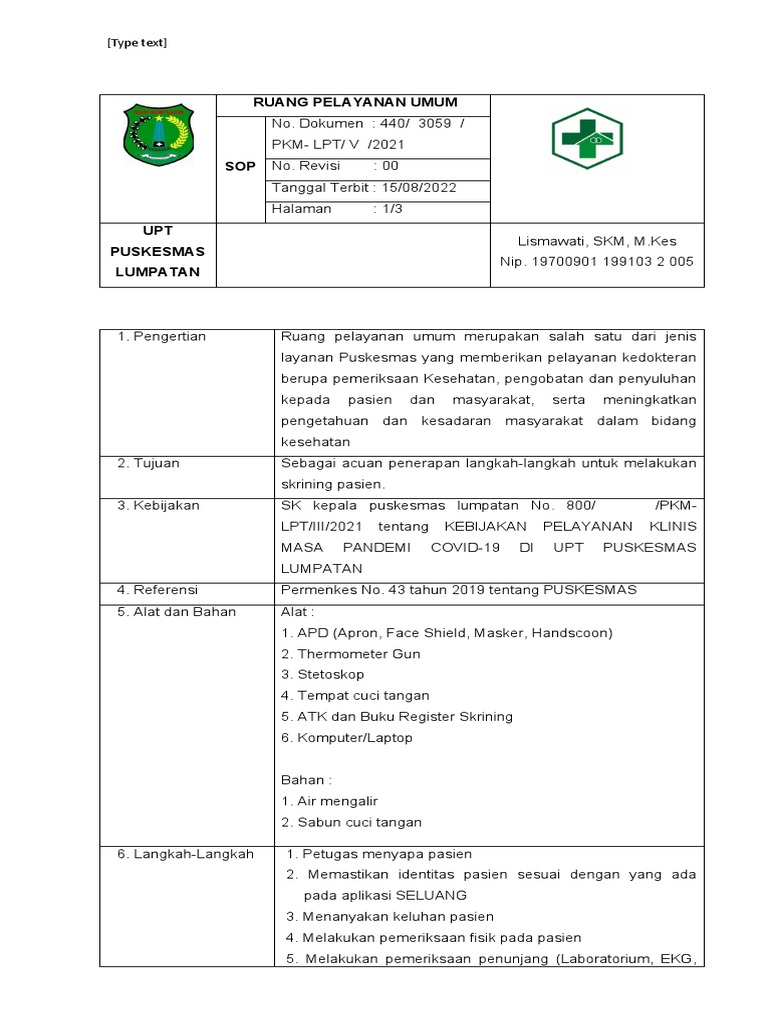 Sop Ruang Pelayanan Umum-1 | PDF