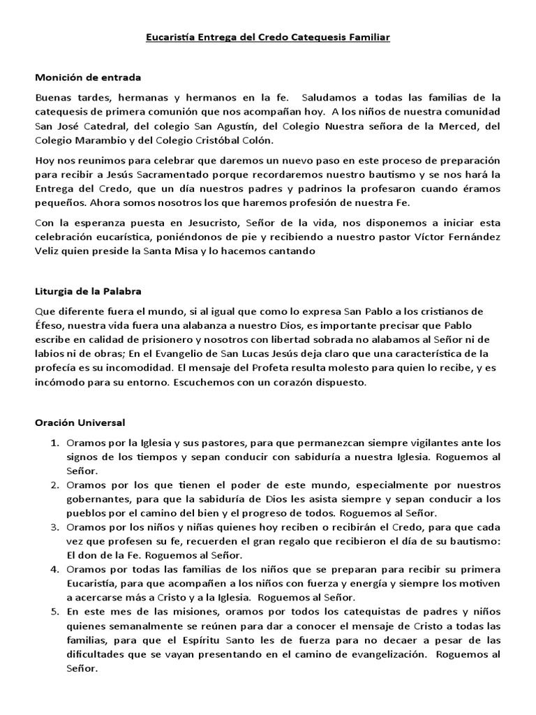 13 Octubre, Entrega Credo | PDF | eucaristía | Misa (liturgia)
