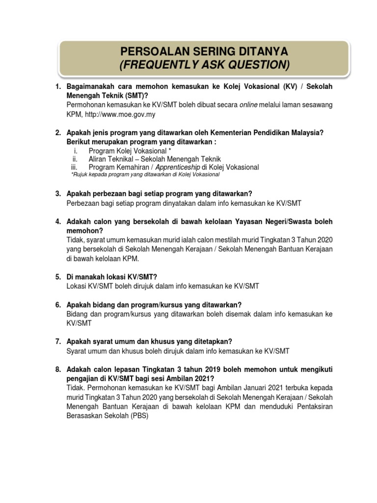 Faq KV & SMT 2021 | PDF