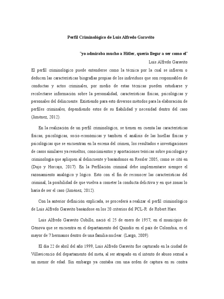 Análisis de Caso - Perfil Criminológico - Garavito | PDF | Abuso sexual | Comportamiento ...