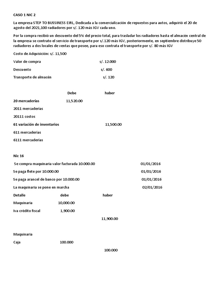 Caso Práctico NIC 2: Adquisición de Activos | PDF | Finanzas y dinero