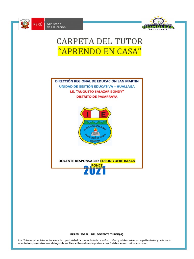 Modelo de Plan de Tutoria Anual 2021 | PDF | Salón de clases | Autoestima