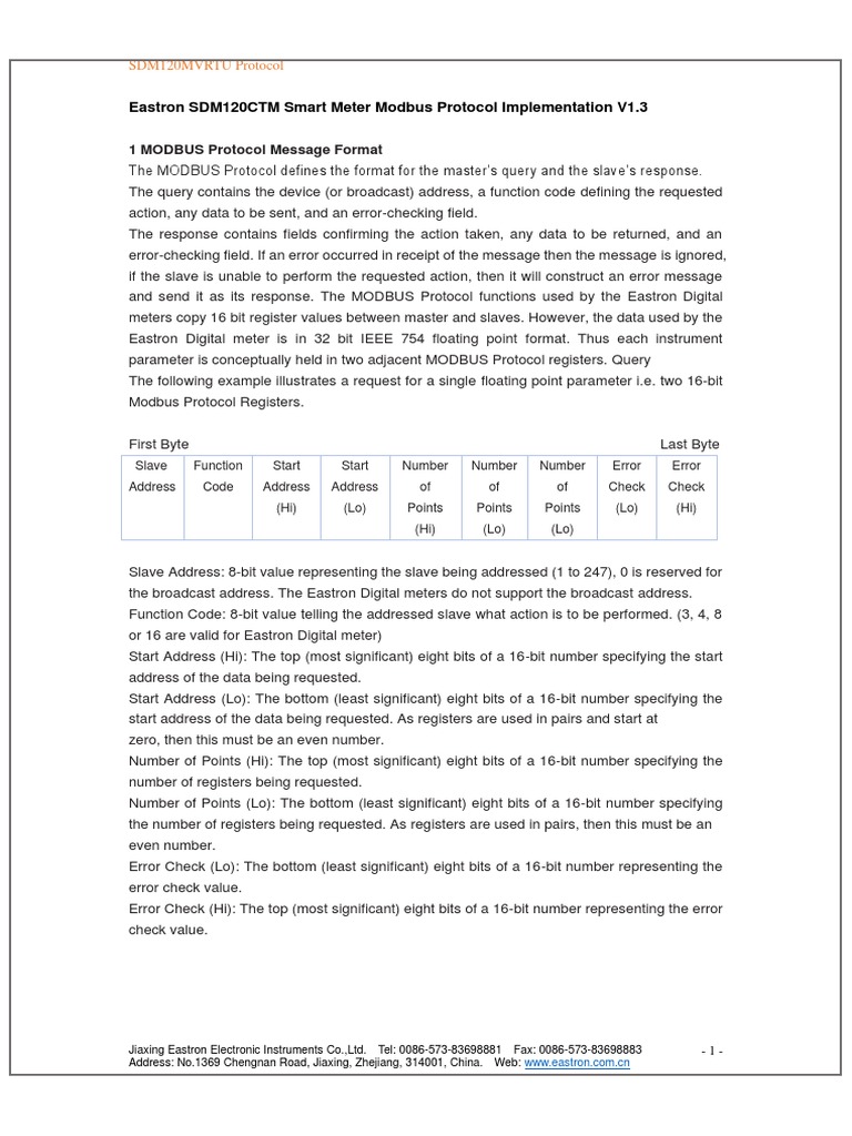 SDM120CT Modbus Protocol | PDF | Error Detection And Correction | Electrical Engineering