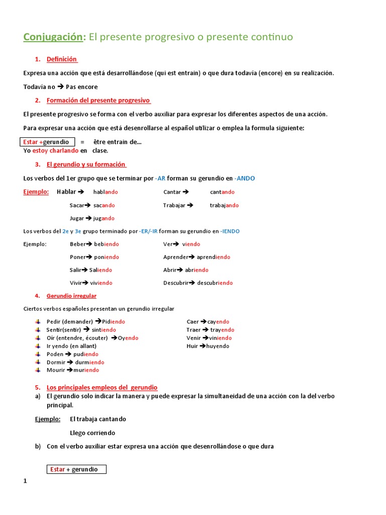 Presente progresivo | PDF | Verbo | Relaciones sintácticas