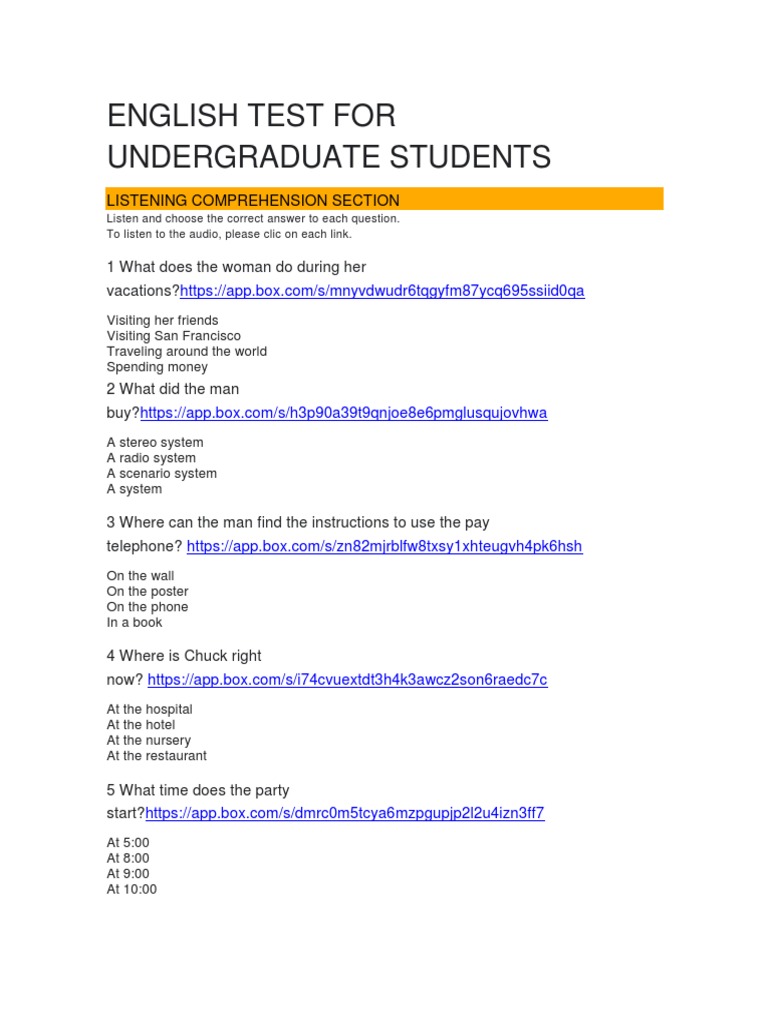 English Test For Undergraduate Students 1 | PDF