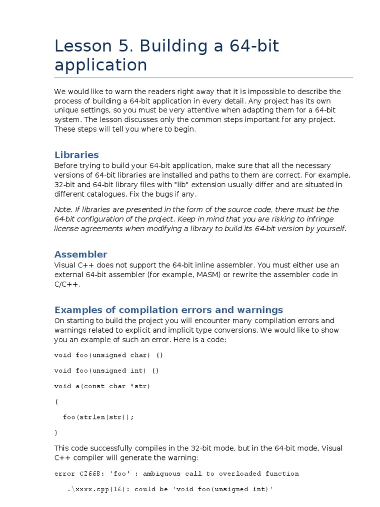 Lesson 5. Building A 64-Bit Application | PDF | Data Type | Pointer ...