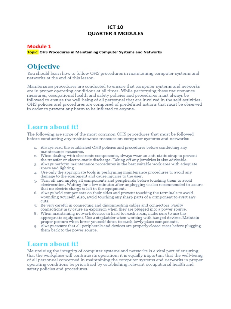 ICT 10 q4 Modules | PDF | Computer Network | Personal Computers