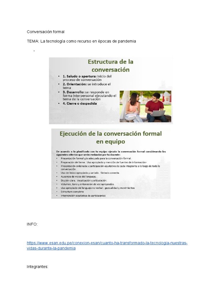 Conversación Formal | PDF | Método de enseñanza | Internet