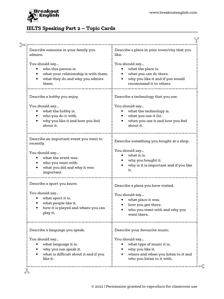 IELTS Speaking Part 2 Topic Cards | PDF | Cognition