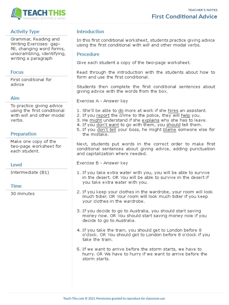 First Conditional Advice Worksheet | PDF | Linguistics | Human ...