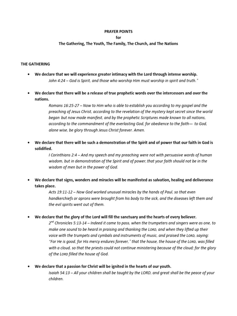 Prayer Points For The Gathering | PDF | Jesus | Miracle