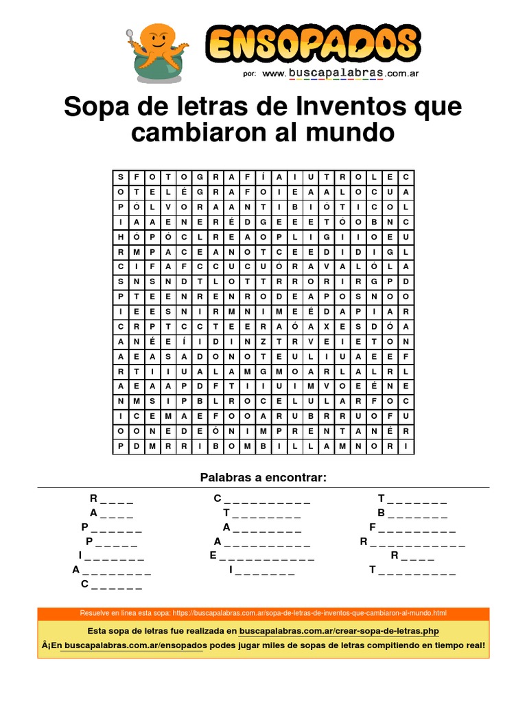 Sopa de Letras de Inventos Que Cambiaron Al Mundo | PDF