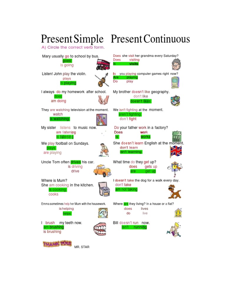 Present Simple Present Progressive | PDF