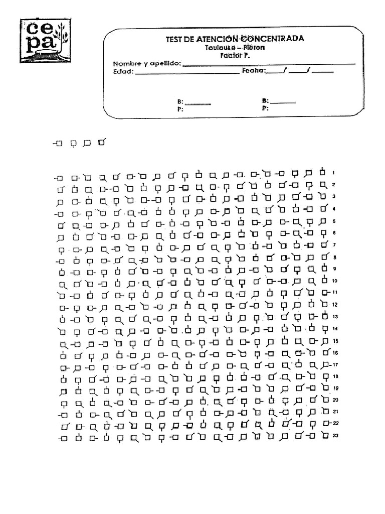 Test de Atención Concentrada Toulouse Pierón | PDF