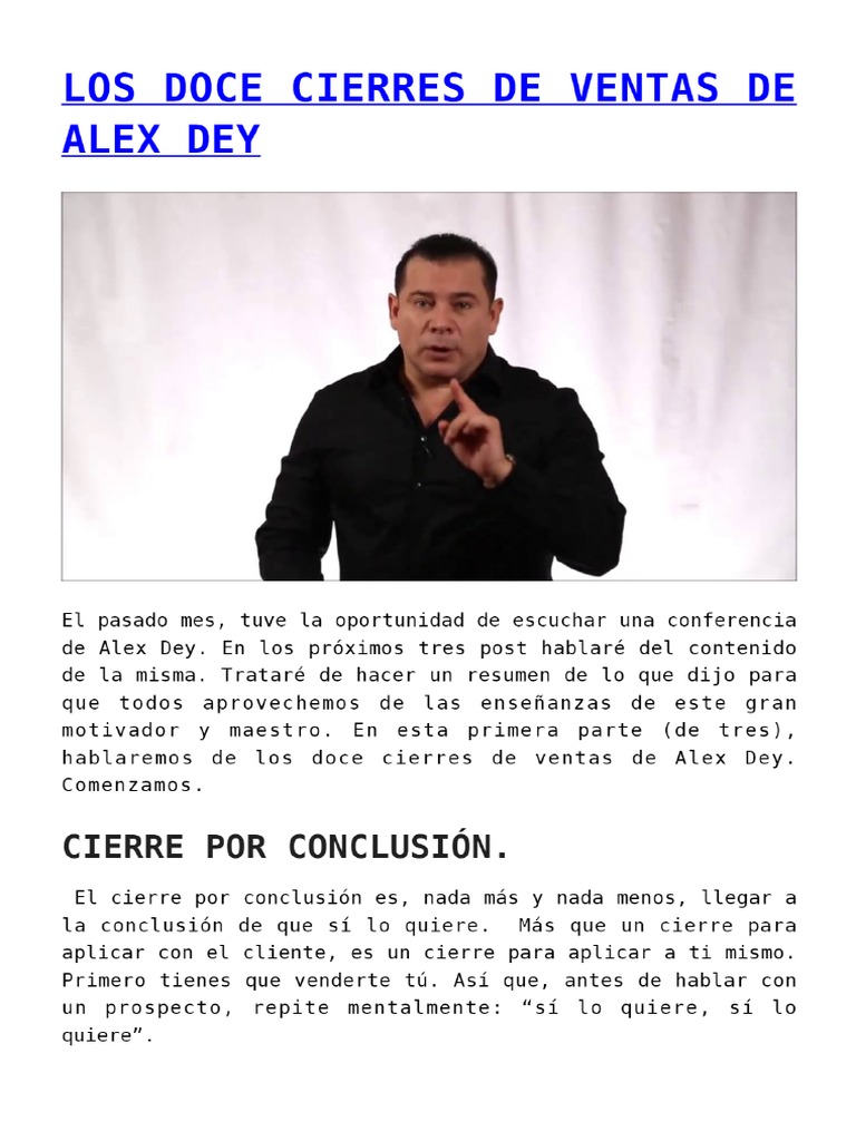 Los 12 Cierres de Ventas de Alex Dey PDF | PDF