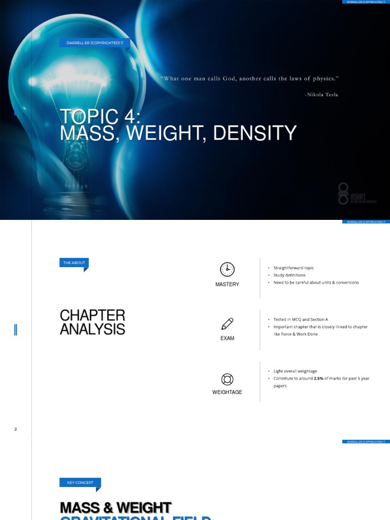 (PHY) Chapter 4 - Mass, Weight, Density | PDF | Weight | Mass