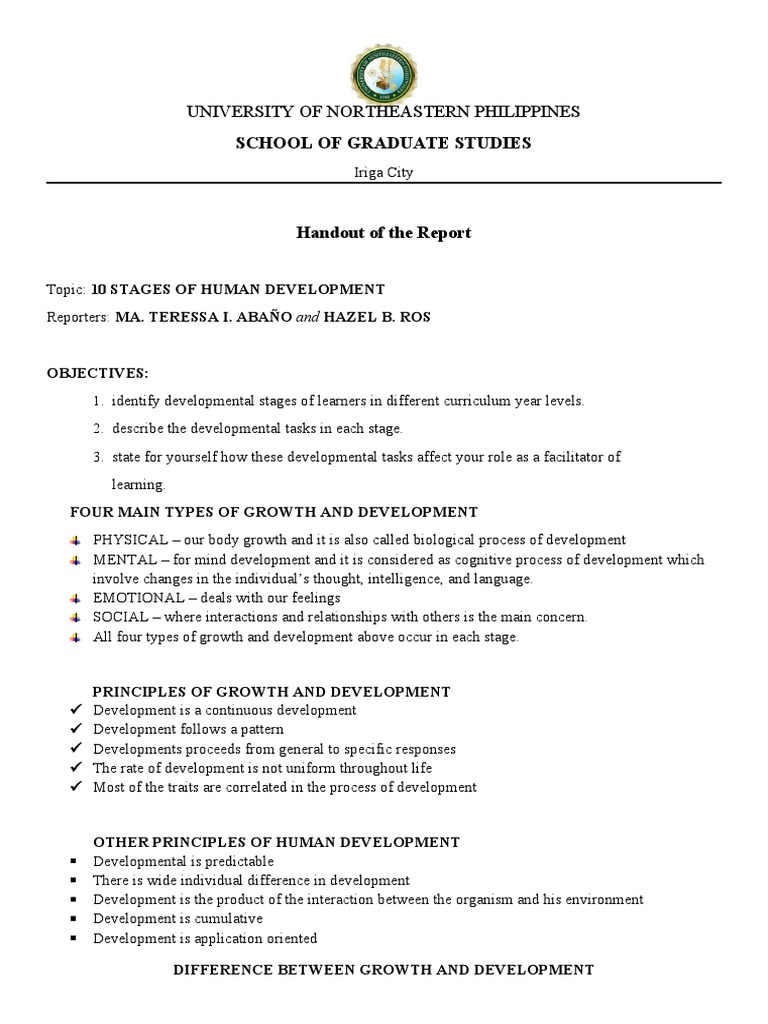 Handout - 10 Stages of Human Development | PDF | Puberty | Family