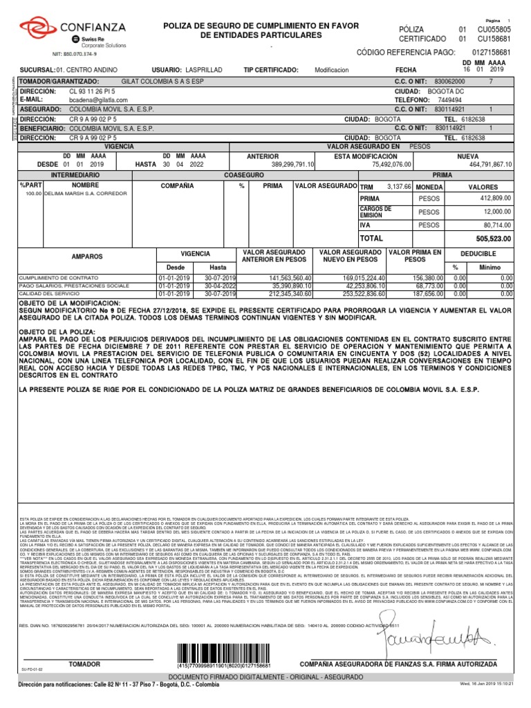 Poliza de Seguro de Cumplimiento en Favor de Entidades Particulares ...