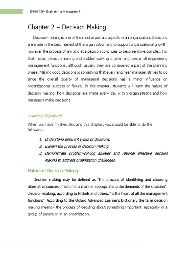 ENGG 406 - Module 2 - Decision Making | PDF | Decision Making | Loss ...